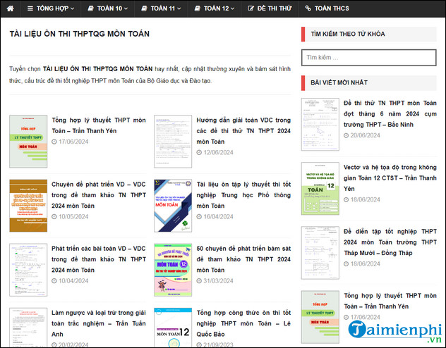 Toán Math, website toanmath, Tải đề thi môn Toán THPT, THCS miễn phí
