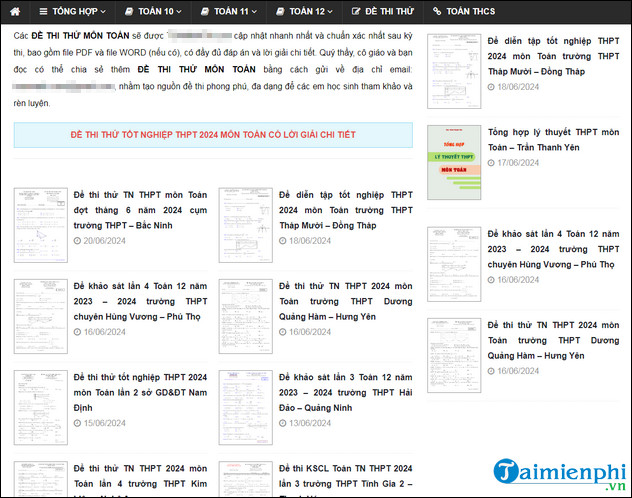 Toán Math, website toanmath, Tải đề thi môn Toán THPT, THCS miễn phí