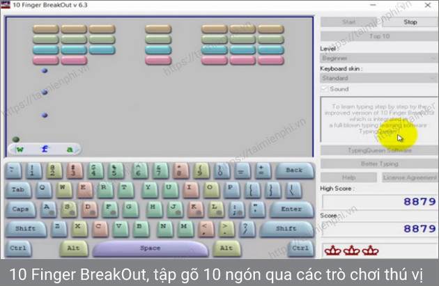 Download 10 Finger BreakOut - Tập gõ bàn phím 10 ngón trên PC -taimien