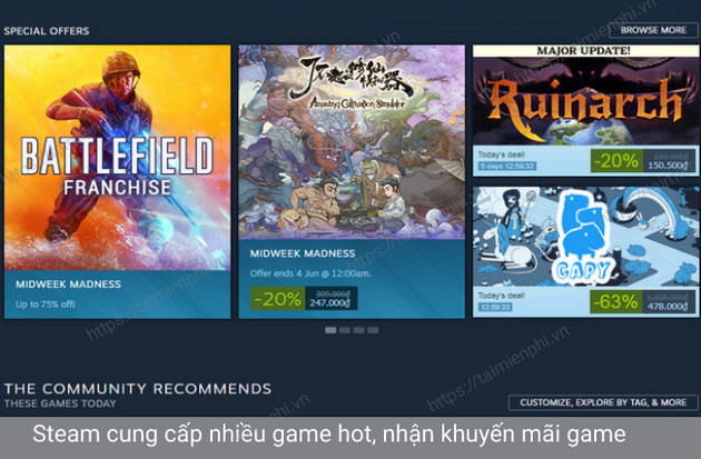 Tải Steam cho PC - Nền tảng trò chơi trực tuyến, tải, cài đặt và chơi