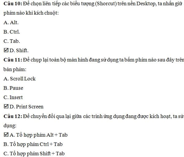 Câu hỏi trắc nghiệm thi công chức viên chức môn tin học phổ biến nhất