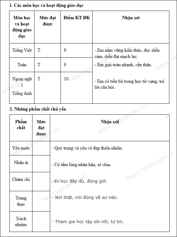Download Mẫu học bạ theo thông tư 27 chuẩn nhất 2023 - Mẫu cho Tiểu họ