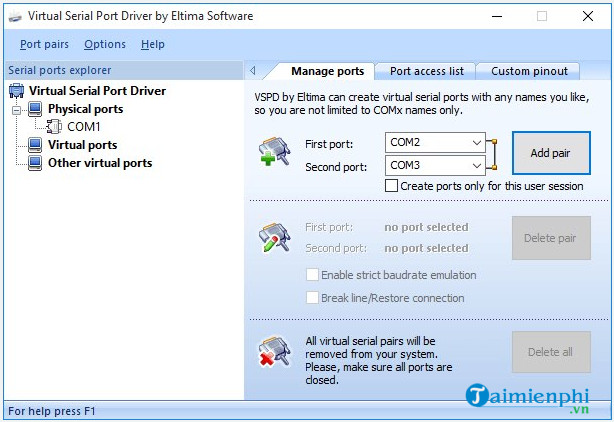 Download Virtual Serial Port Driver Mới nhất - Tạo cổng nối tiếp ảo mộ