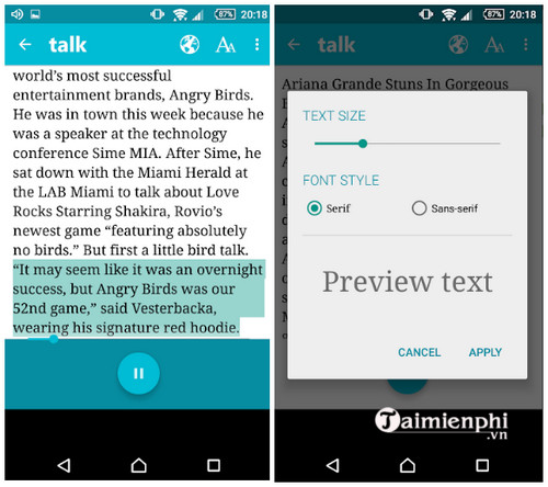 Download Talk FREE Cho Android - Ứng dụng đọc văn bản thật tiện lợi ch