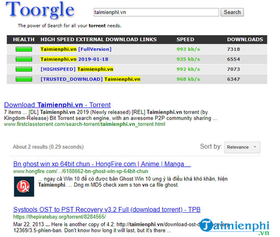 Download Toorgle Web - Tìm kiếm và download tệp tin torrent nhanh chón