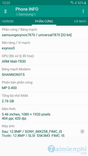 Tải Phone INFO, kiểm tra thông tin điện thoại Samsung -taimienphi.vn