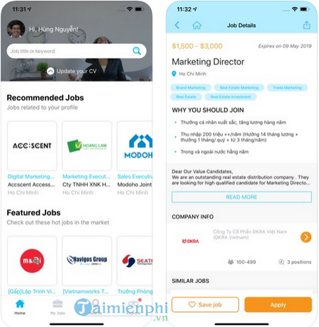 Tải VietnamWorks, ứng dụng tìm kiếm việc làm cho Android, iPhone -taim