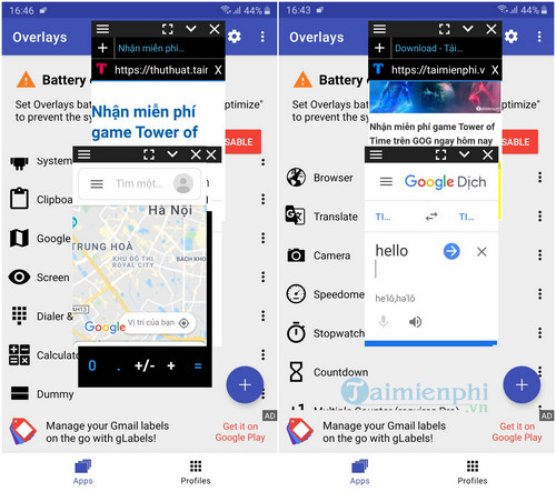 Download Overlays Cho Android - Mở nhiều App cùng lúc trên điện thoại