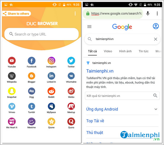 Download DUC Browser Cho Android - Trình duyệt web miễn phí cho Androi