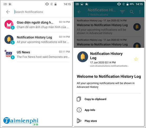Download Notification History Log Cho Android - Ứng dụng xem thông báo