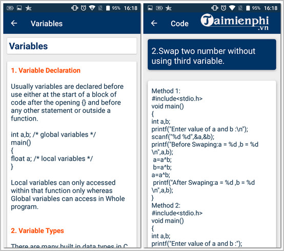 Download Learn C Programming cho Android, Ứng dụng để học lập trình C