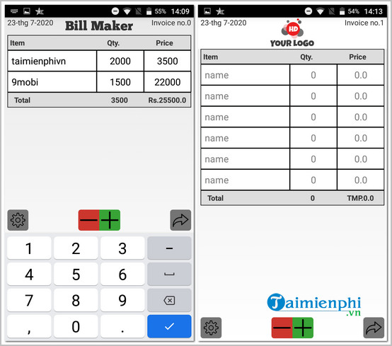 Tải Bill Maker Pro cho Android, Ứng dụng tạo hoá đơn cho điện thoại -t